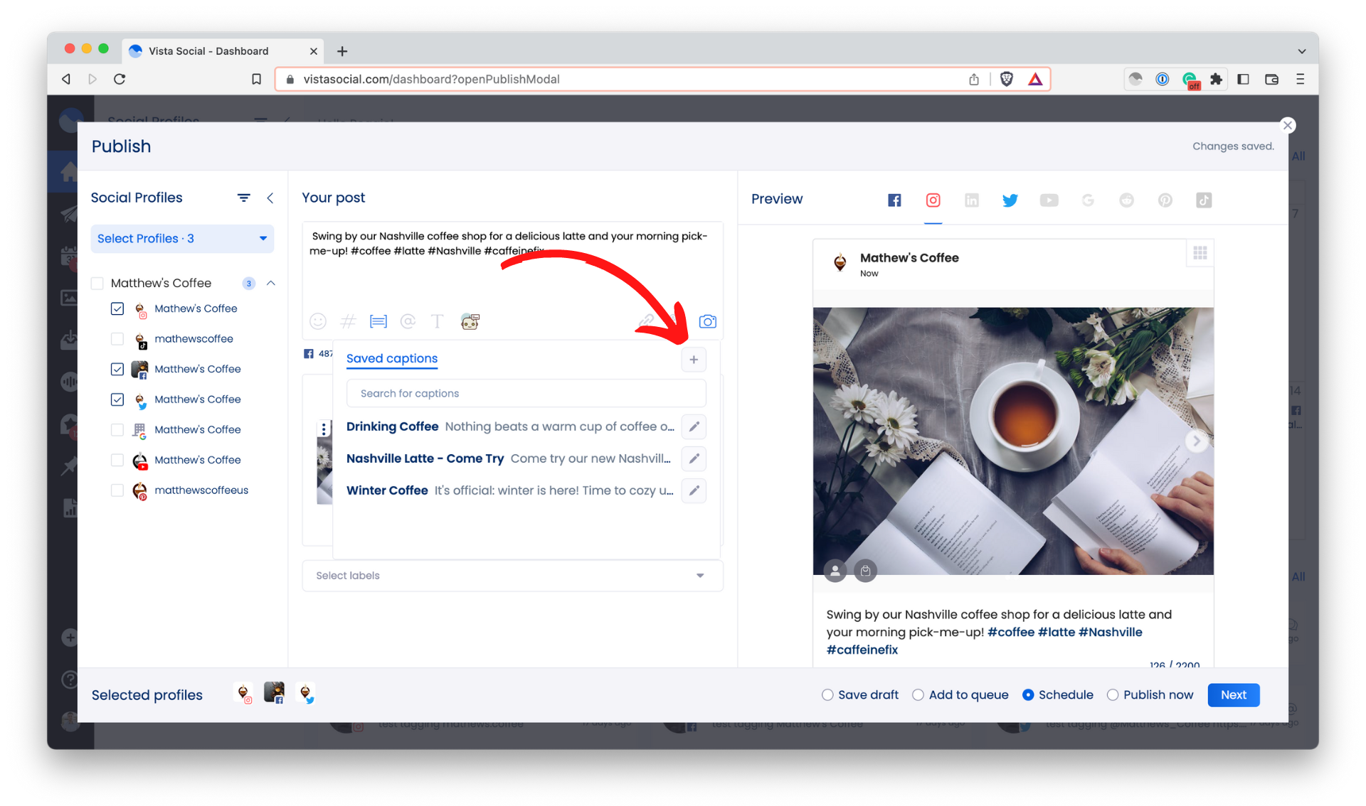 How to save captions to use in future posts – Vista Social