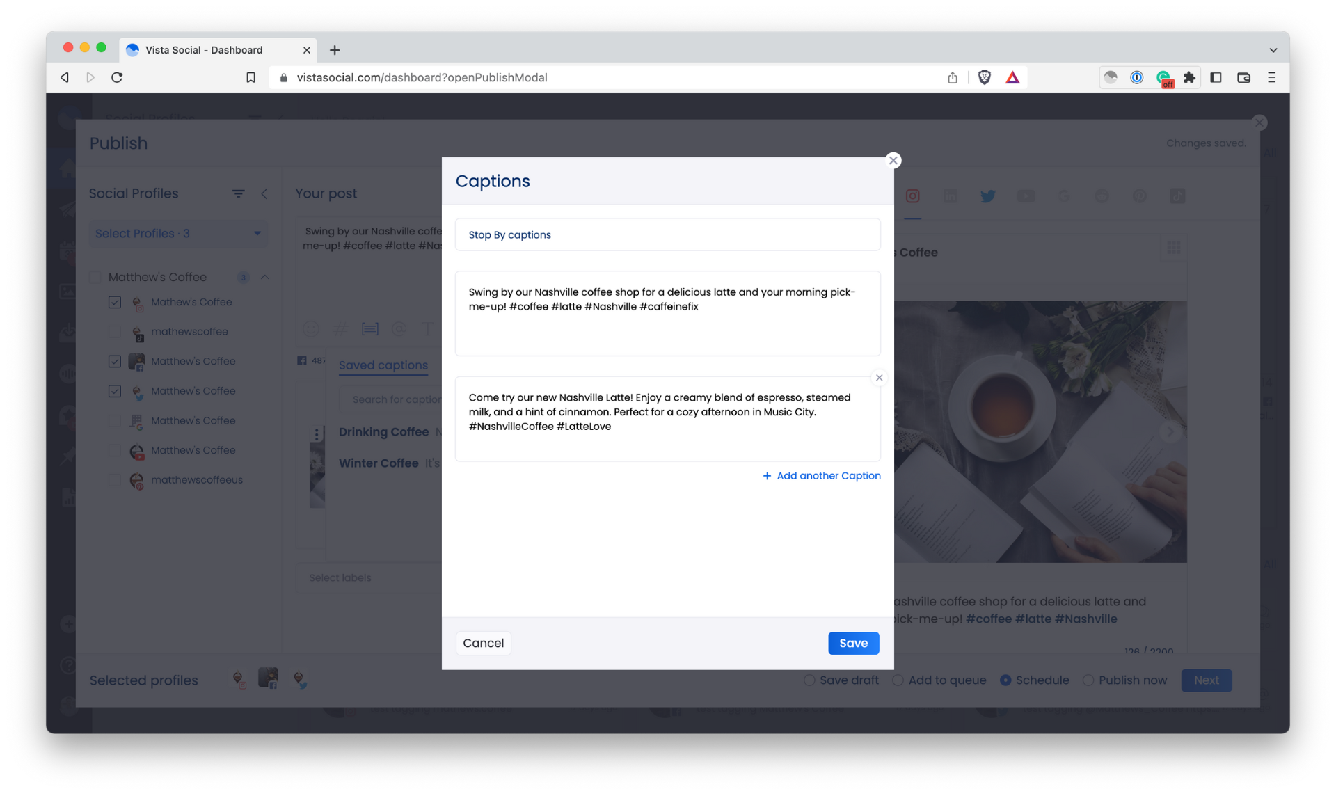 How to save captions to use in future posts – Vista Social