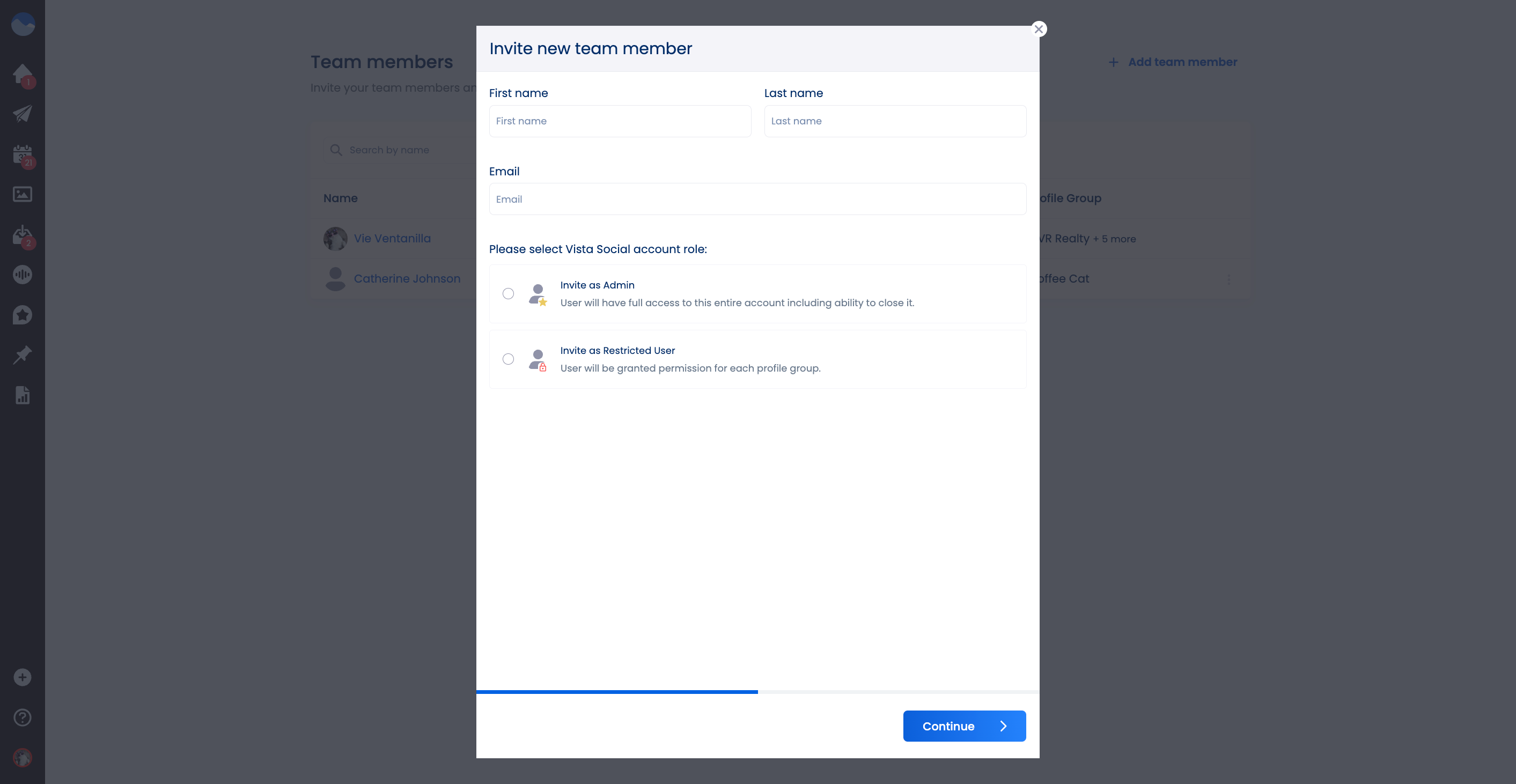 Adding users and setting up permissions – Vista Social