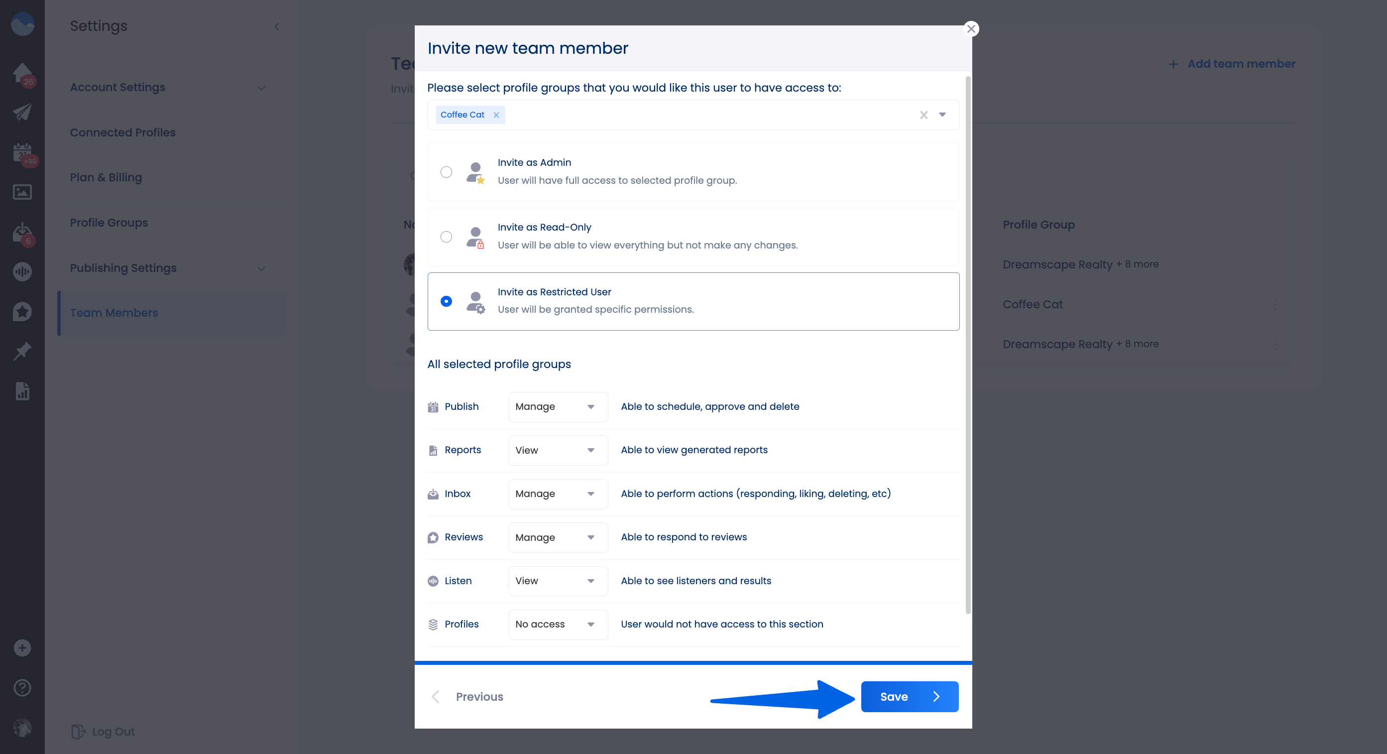 Adding users and setting up permissions – Vista Social