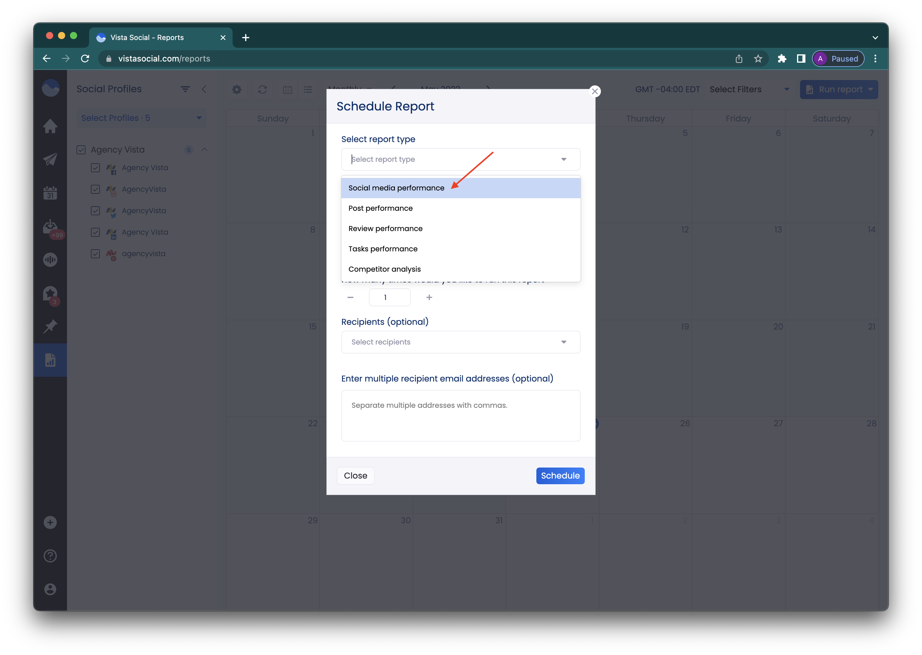 Social media performance report – Vista Social